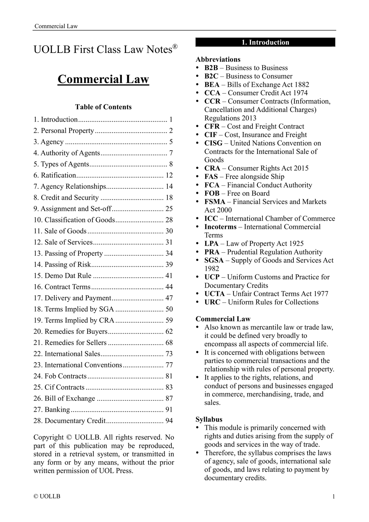 Commercial Law – UOLLB First Class Law Notes®